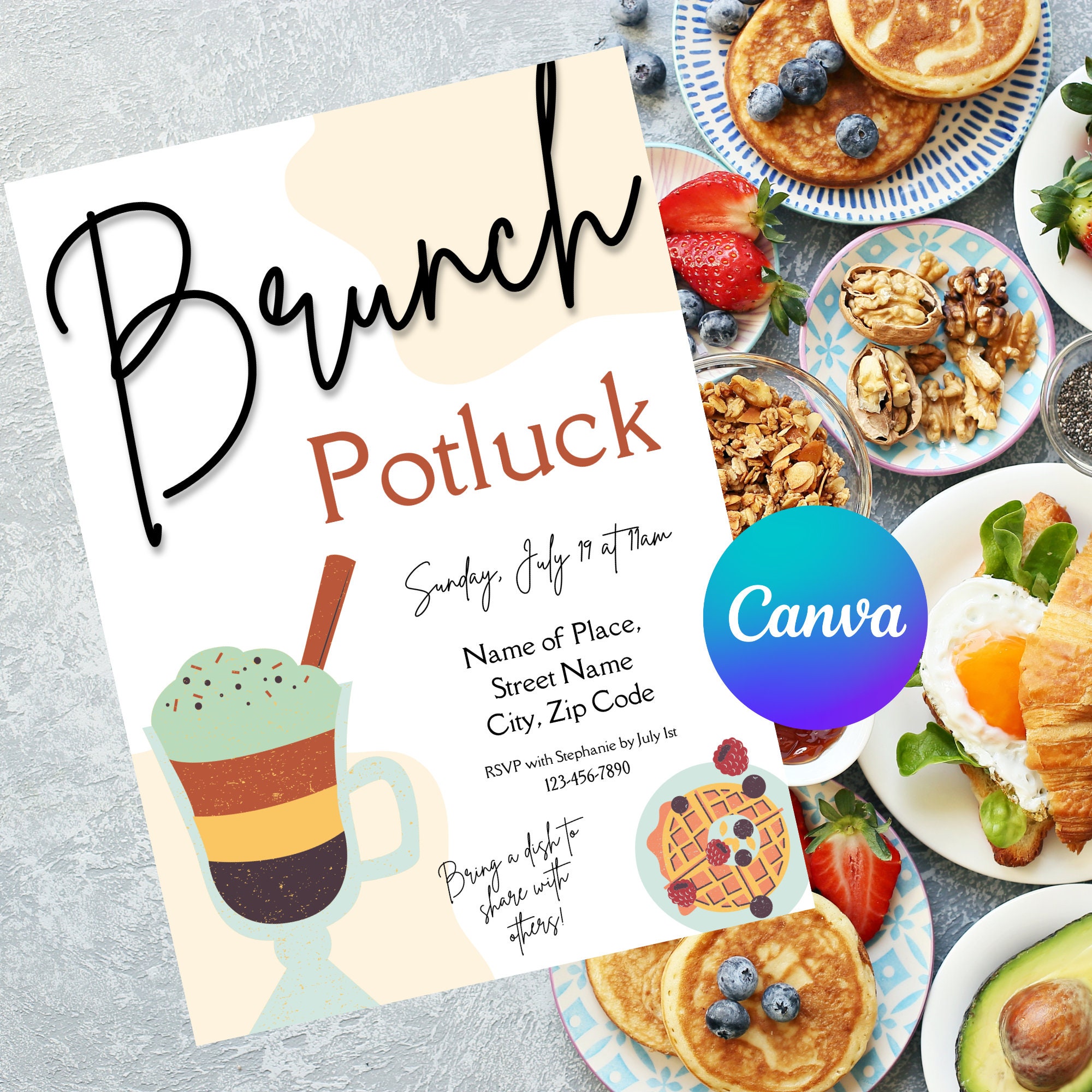 Brunch Potluck Invitation Template | Breakfast Potluck Invite | Brunch ...