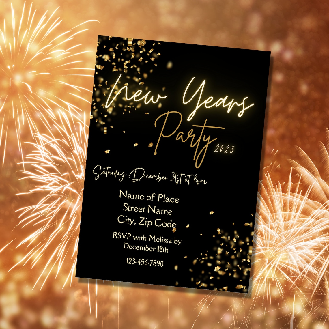 New Years Invitation Template Happy New Year Invite NYE Party Editable ...