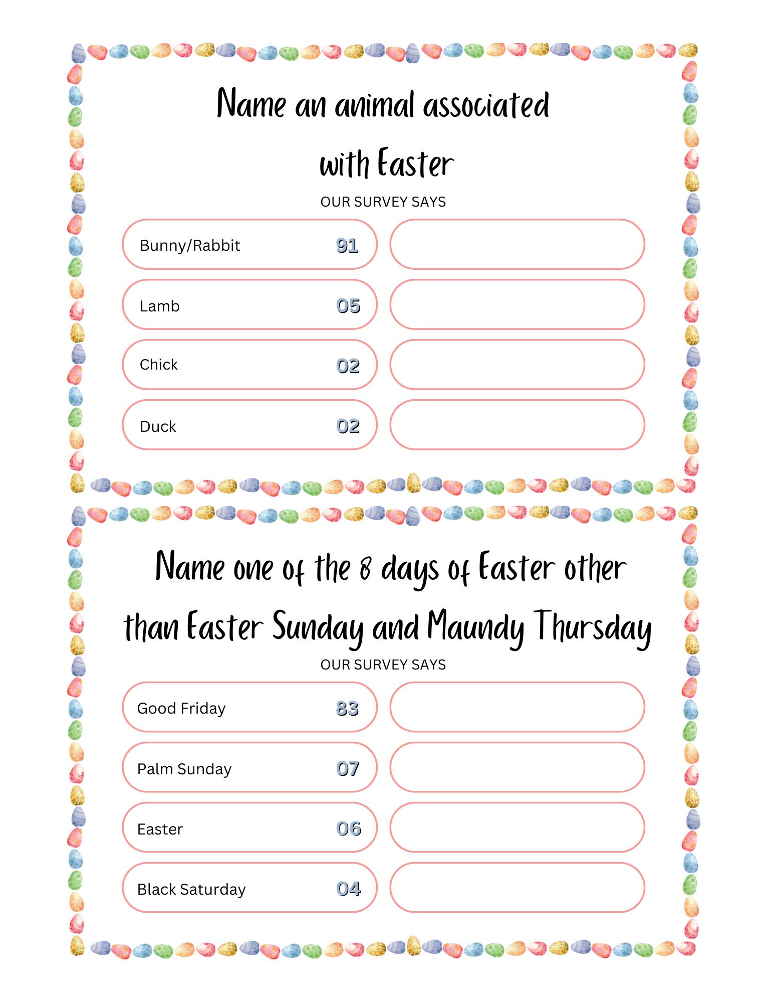 Family Feud Easter Game | Easter Game | Easter Activities | Adult Games ...