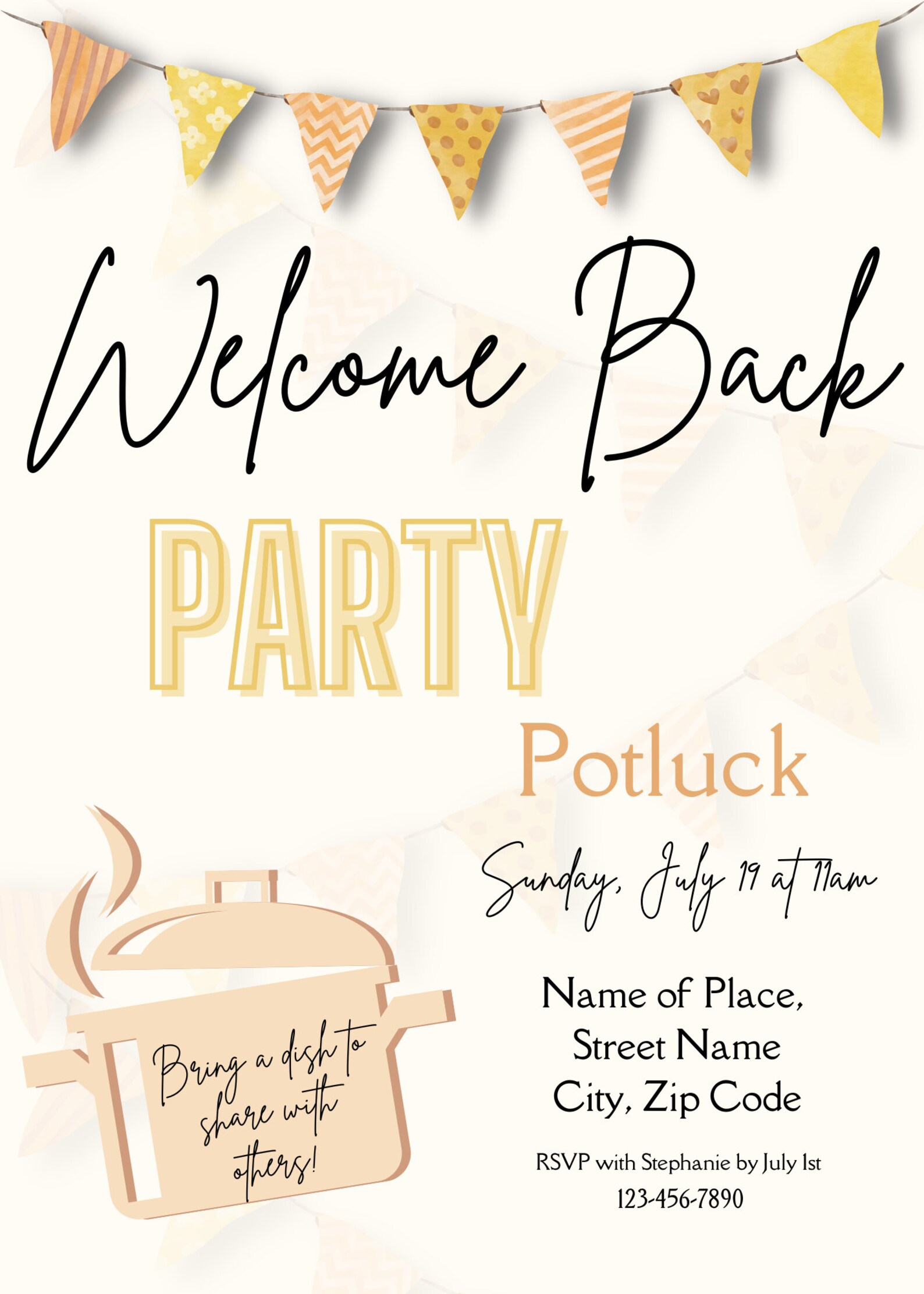 Welcome Back Potluck Invitation Template | Welcome Back Potluck Invite ...