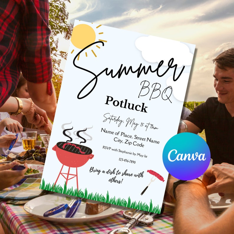 Summer Potluck Invite Template | Editable Potluck Invitation | Potluck ...