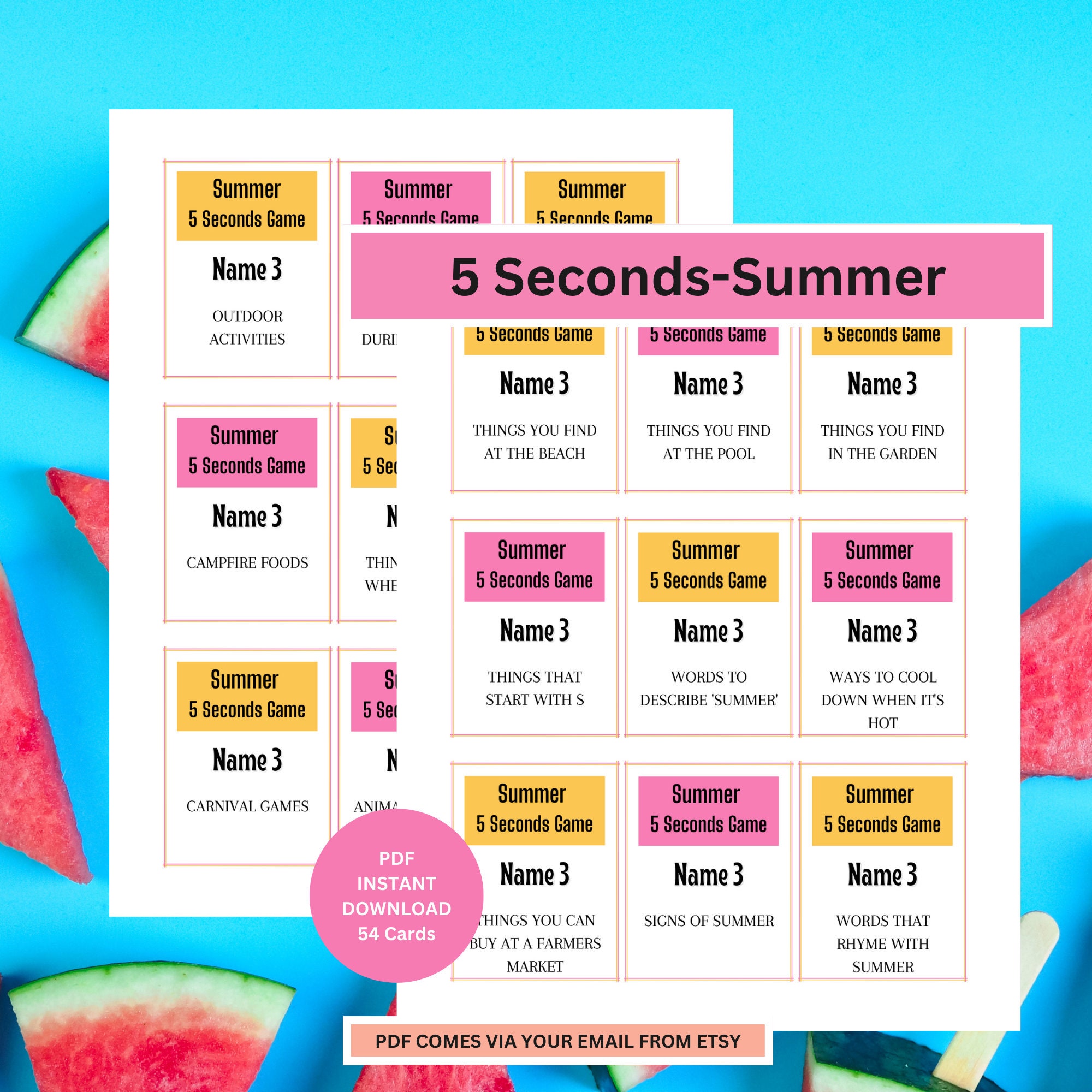 5 Seconds Summer Game Summer Printable Games Summer - Etsy