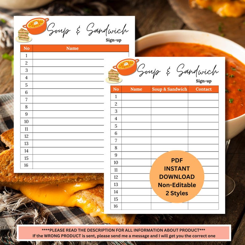 Soup & Sandwich Potluck Sign up Sheet | Soup and Sandwich Potluck Sheet ...