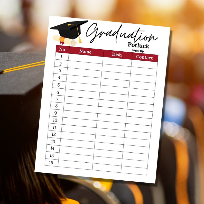 Potluck Sign up Sheet | Graduation Potluck Sign up Sheet | Grad Potluck ...