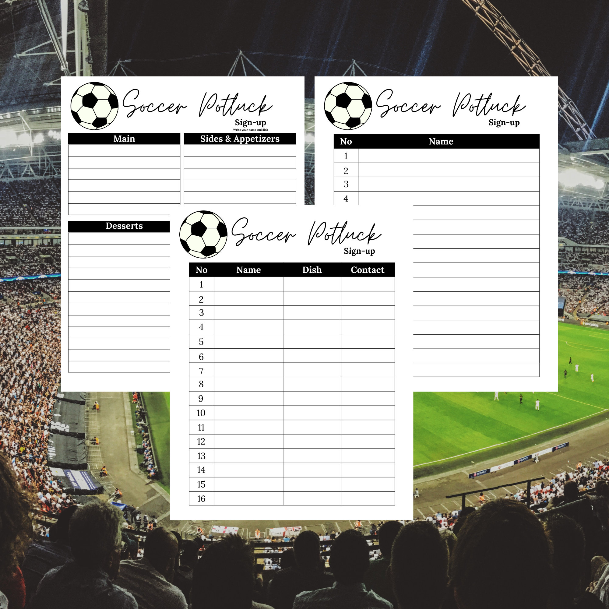 Soccer Potluck Sign up Sheet | Soccer Potluck Sheet | Sports Potluck ...