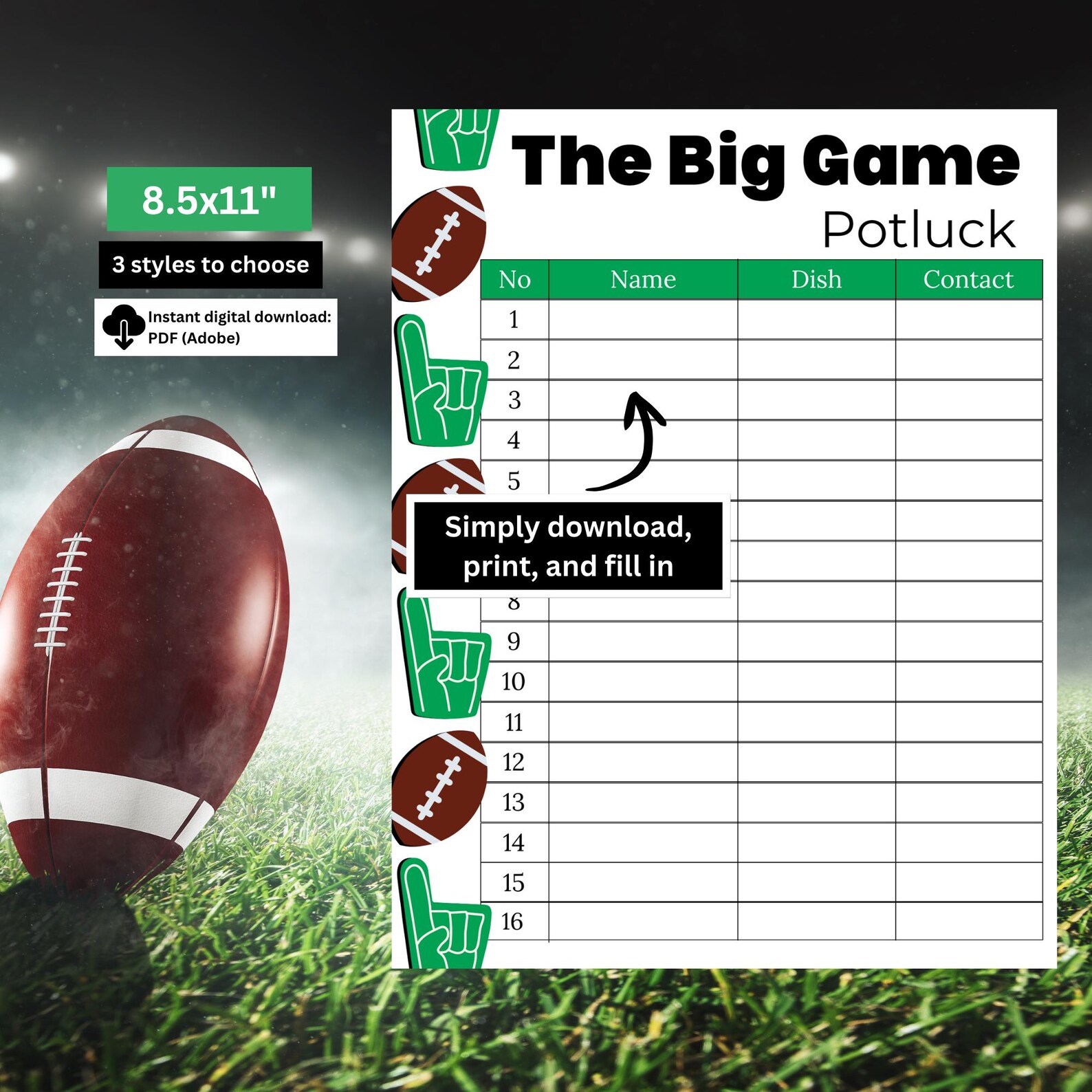 Potluck Sign up Sheet | the Big Game Potluck Sign up Sheet | Football ...