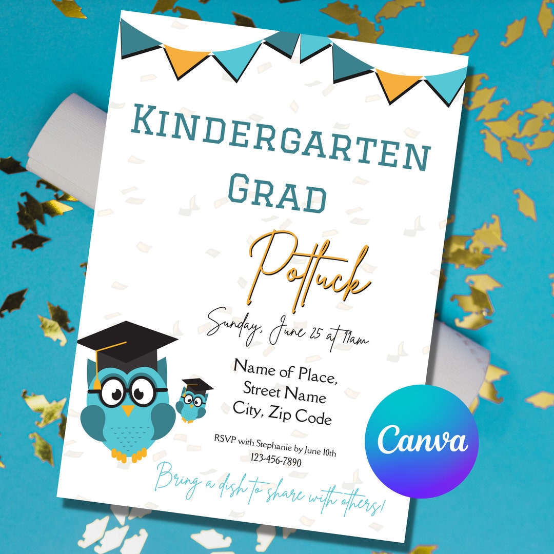Kindergarten Grad Potluck Invitation Template | Kindergarten Grad Party ...