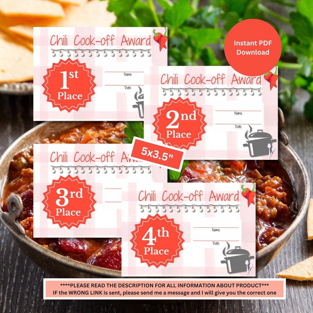 Chili Cook-off Party Award Cards| Chili Party | Chili Swap |chili Cook ...