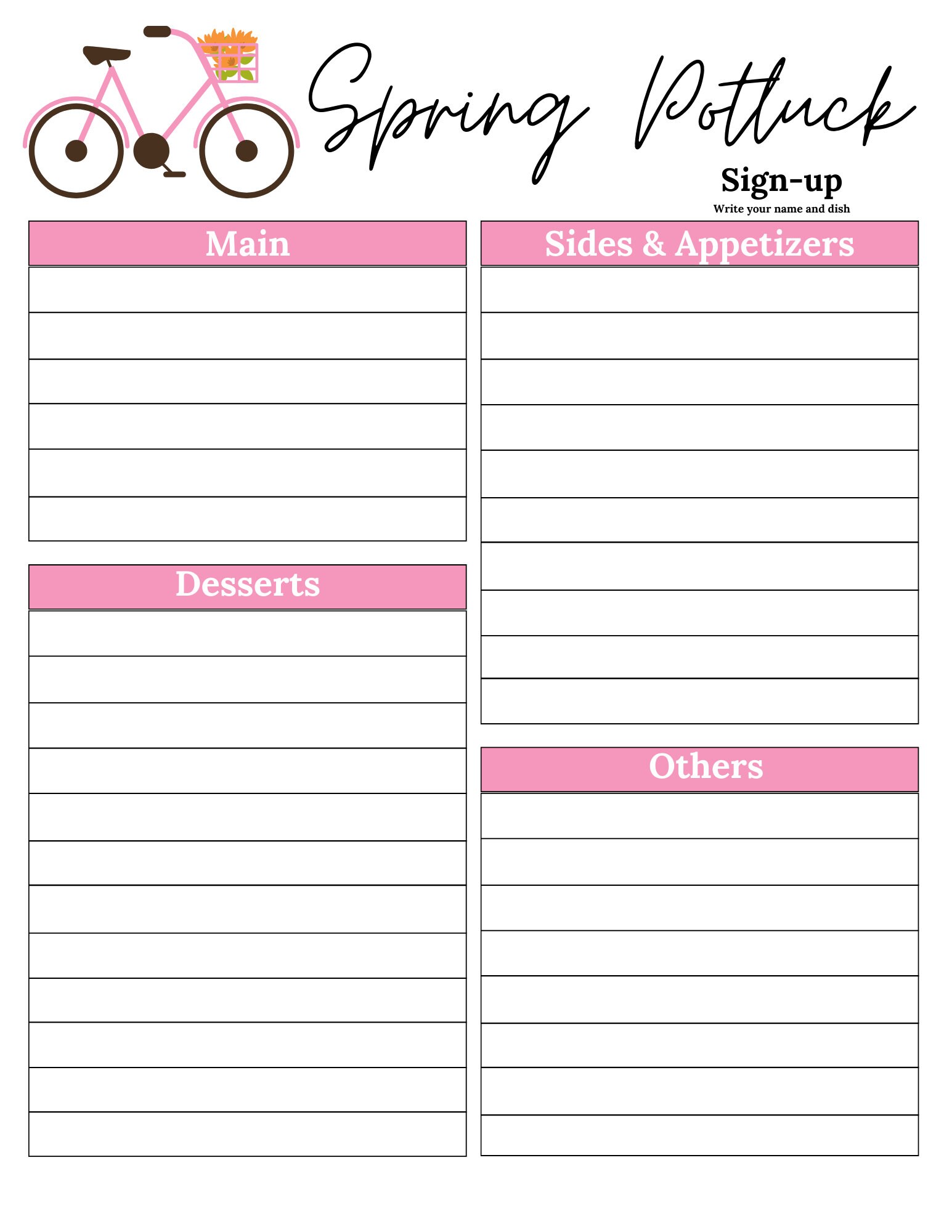 Spring Potluck Sign up Sheet | Spring Potluck Sheet | Spring Potluck ...