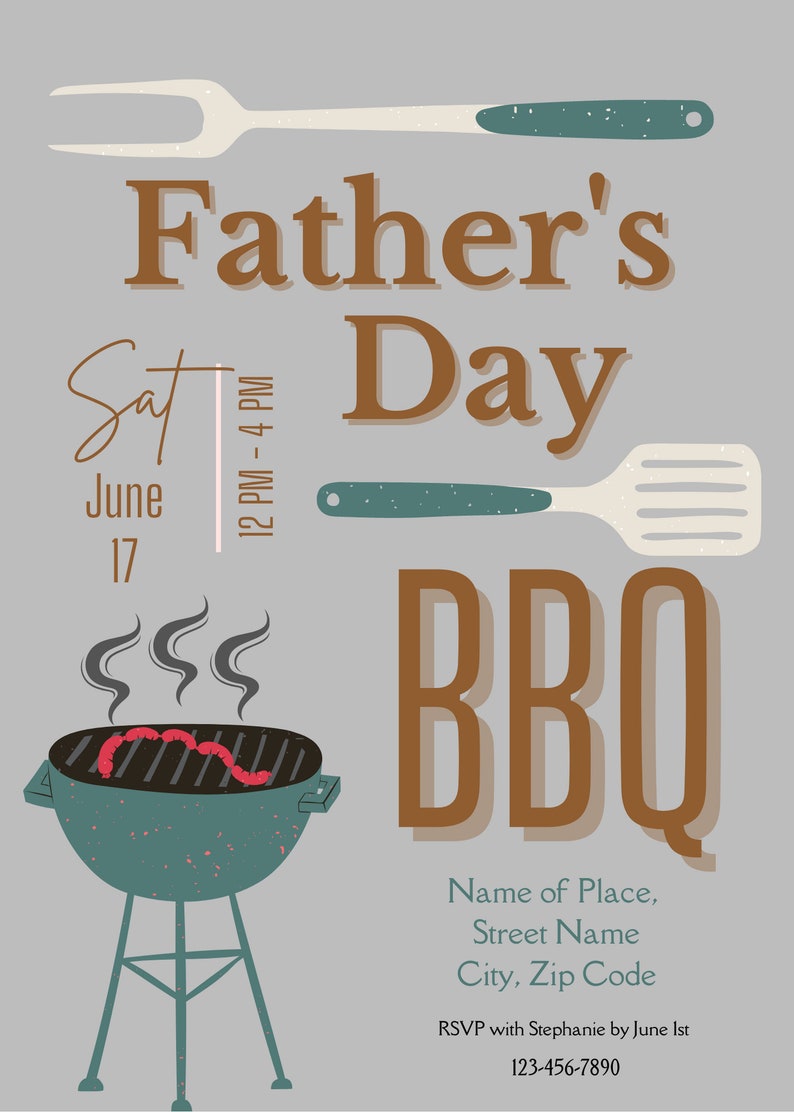 Father's Day BBQ Invite Template | Editable Father's Day Barbecue ...