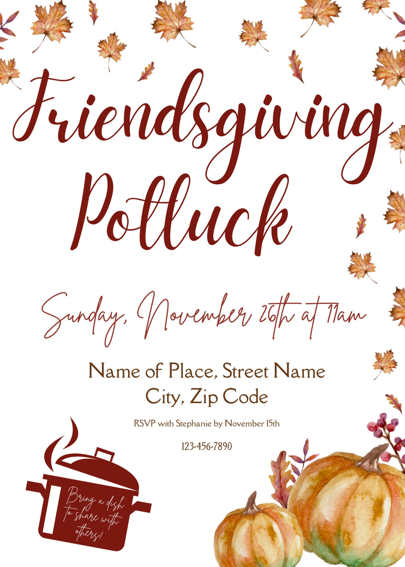 Friendsgiving Potluck Invite Template | Editable Potluck Invitation ...