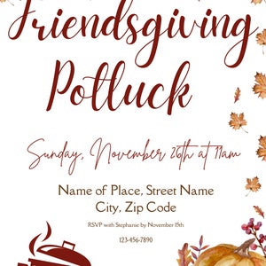 Friendsgiving Potluck Invite Template | Editable Potluck Invitation ...
