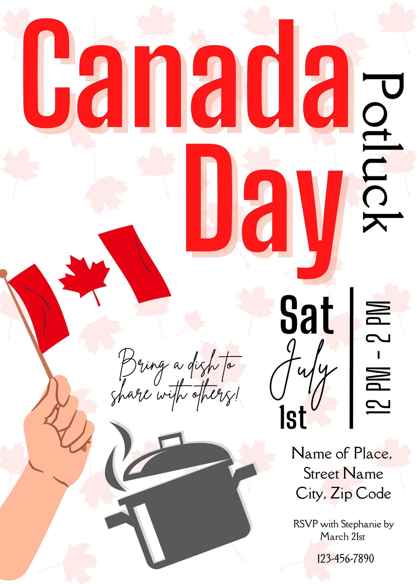 Canada Day Potluck Invitation Template Canada Day Party Potluck Invite ...