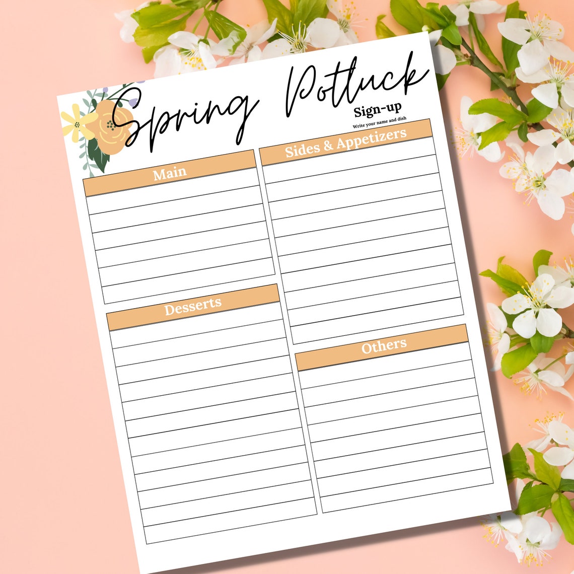 Spring Potluck Sign up Sheet Spring Potluck Sheet Spring Potluck ...