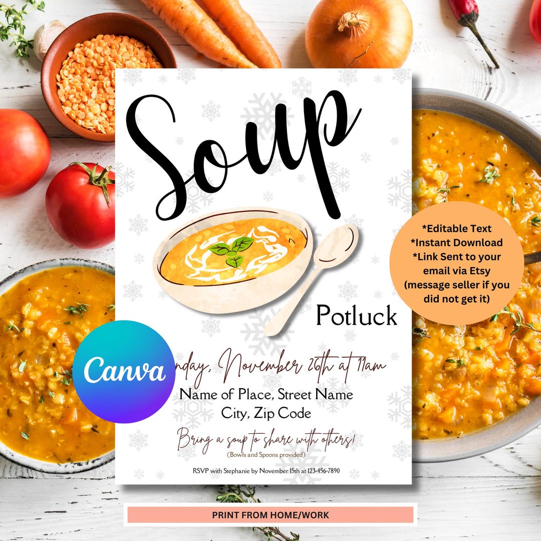 Soup Potluck Party Invite Template |editable Soup Potluck | Winter Soup ...