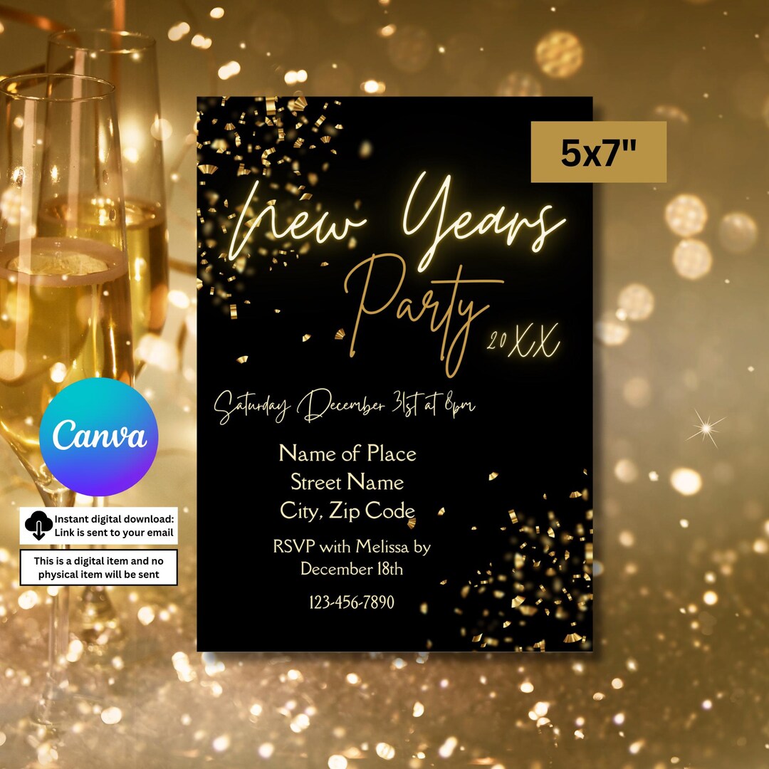 New Years Invitation Template | Happy New Year Invite | NYE Party ...