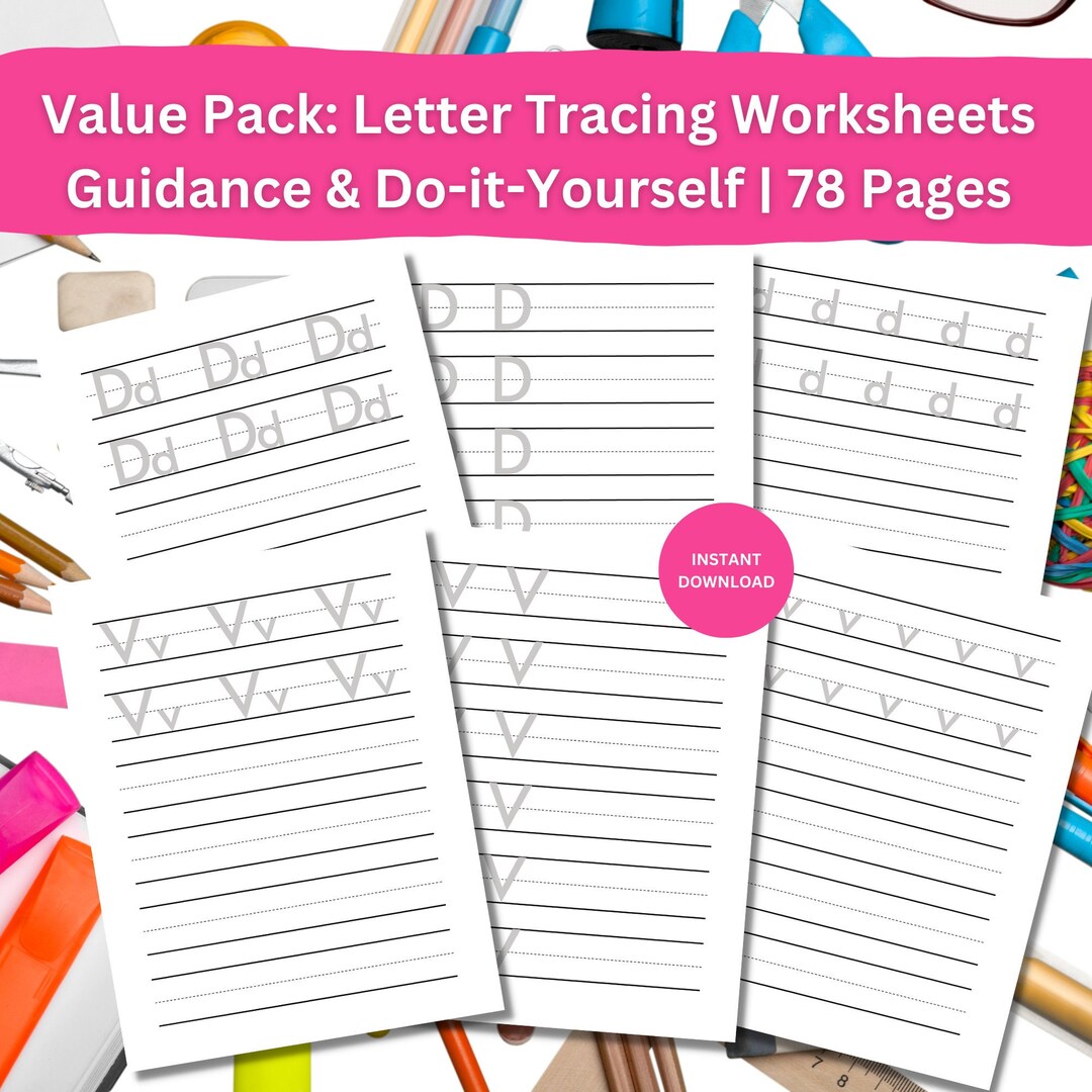 Letter Tracing Worksheet Bundle | Kindergarten Worksheets | Handwriting ...