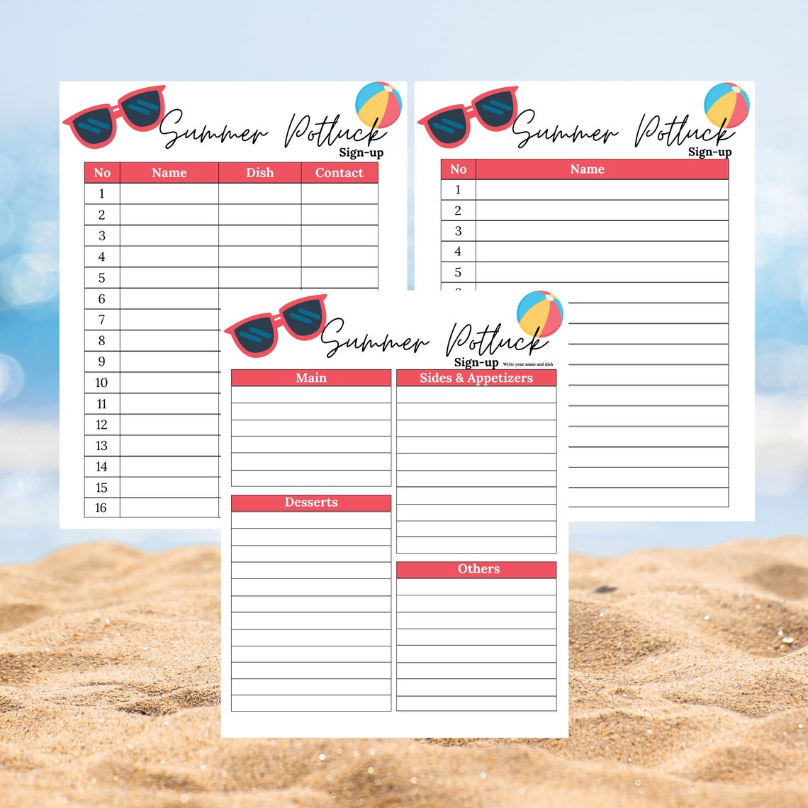 Summer Potluck Sign up Sheet Summer Potluck Sheet Summer Potluck ...