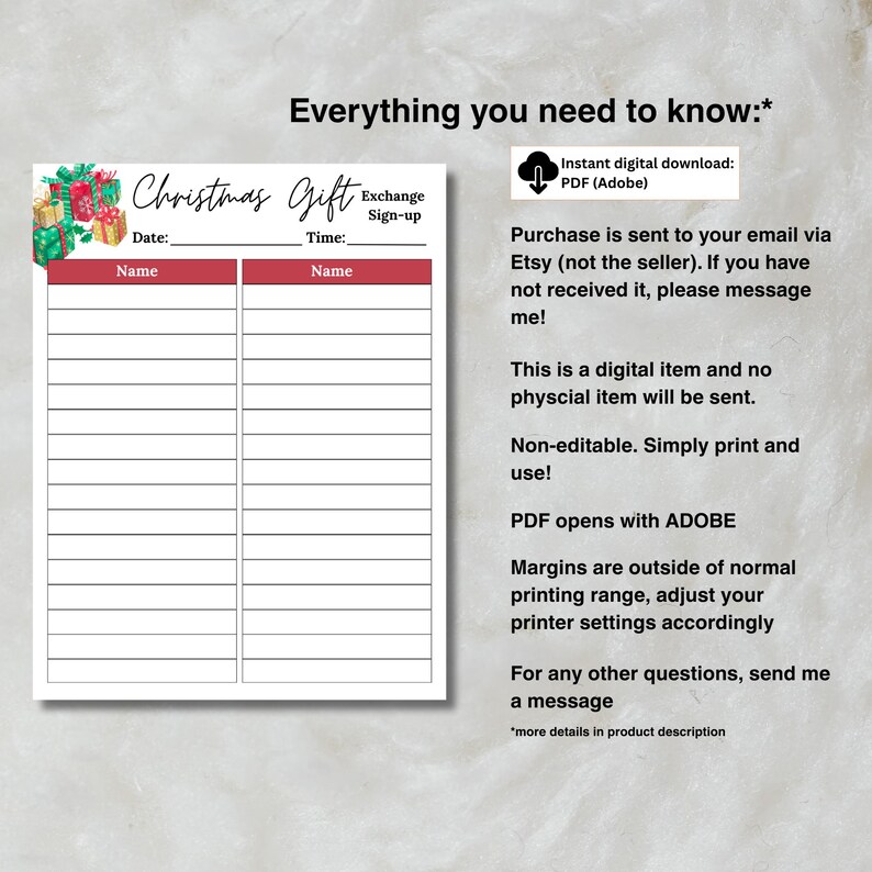 Christmas Gift Exchange Sign up Sheet | Gift Exchange Sign up Sheet ...