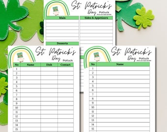 St Patrick's Day Printable Potluck Sign up Sheet | Party Sign up ...