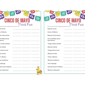 Think Fast Cinco De Mayo Game | Cinco De Mayo Printable Games | Mexican ...