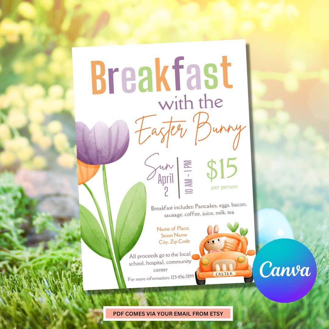 Breakfast With the Easter Bunny Flyer Template | Easter Flyer | Easter ...