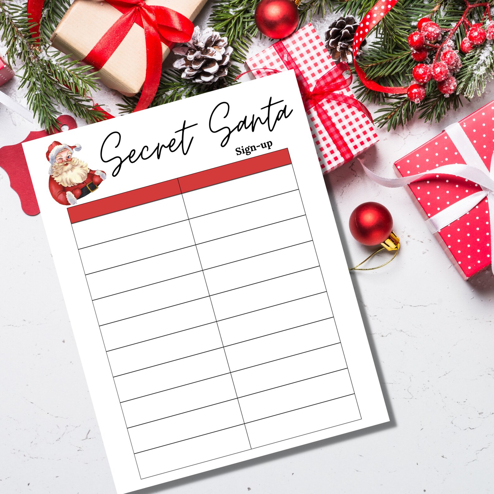 Secret Santa Sign up Sheet Secret Santa Questionnaire Secret Santa Gift ...