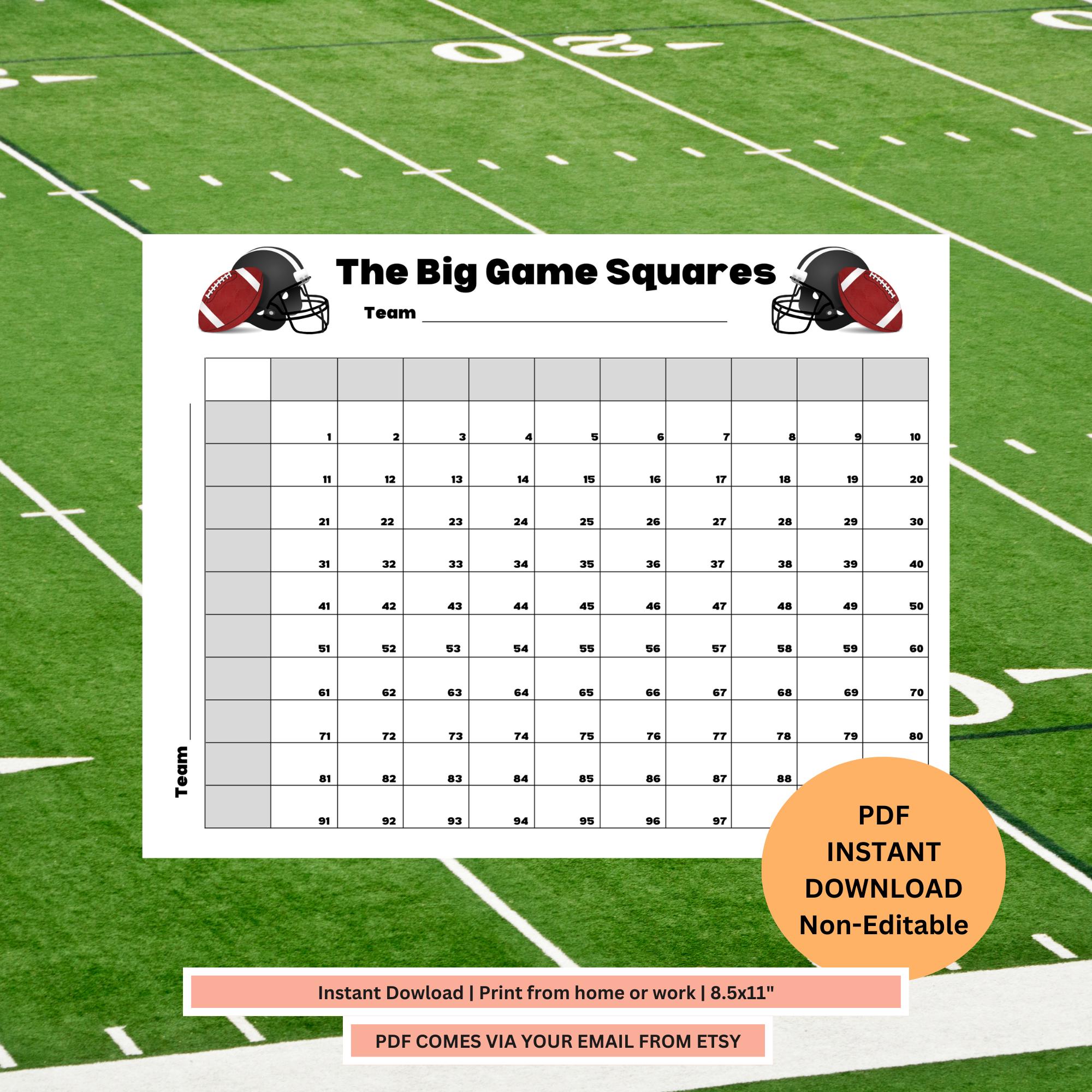 The Big Game Day Squares | the Big Game 2025 | Football Squares ...