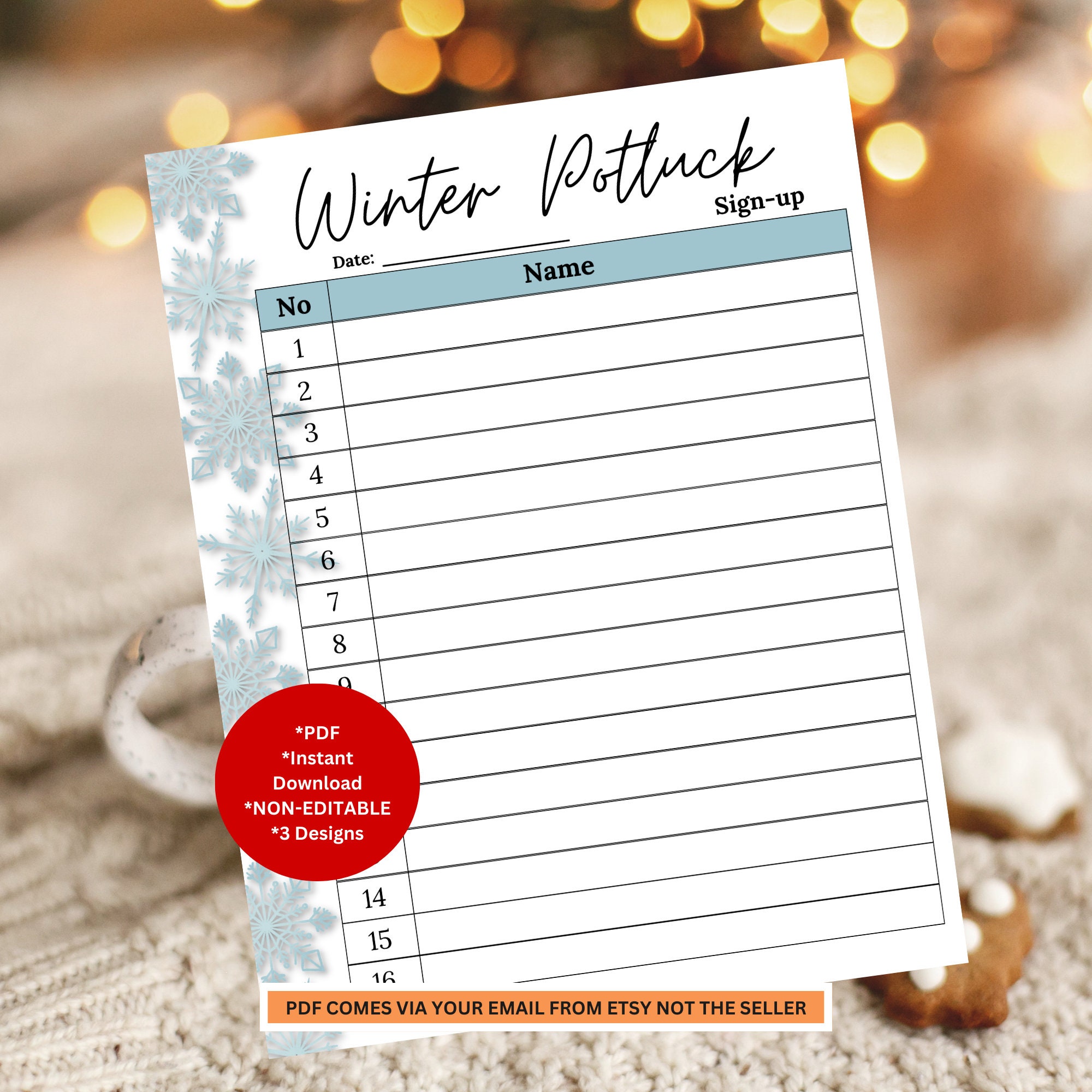 Potluck Sign up Sheet | Winter Potluck Sign up Sheet | Christmas ...