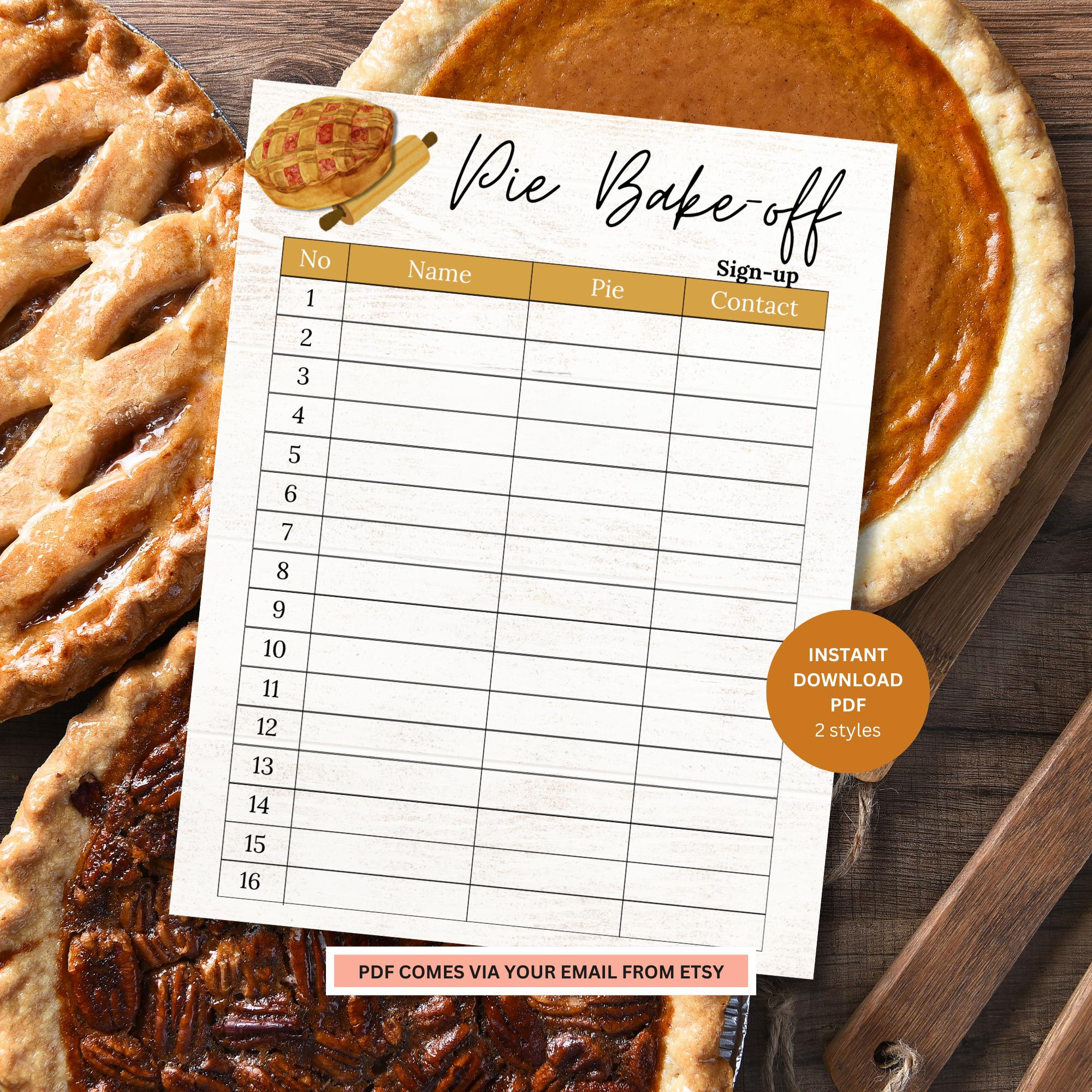 Pie Exchange Party Sign up Sheet | Pie Bake-off Party | Community Food ...