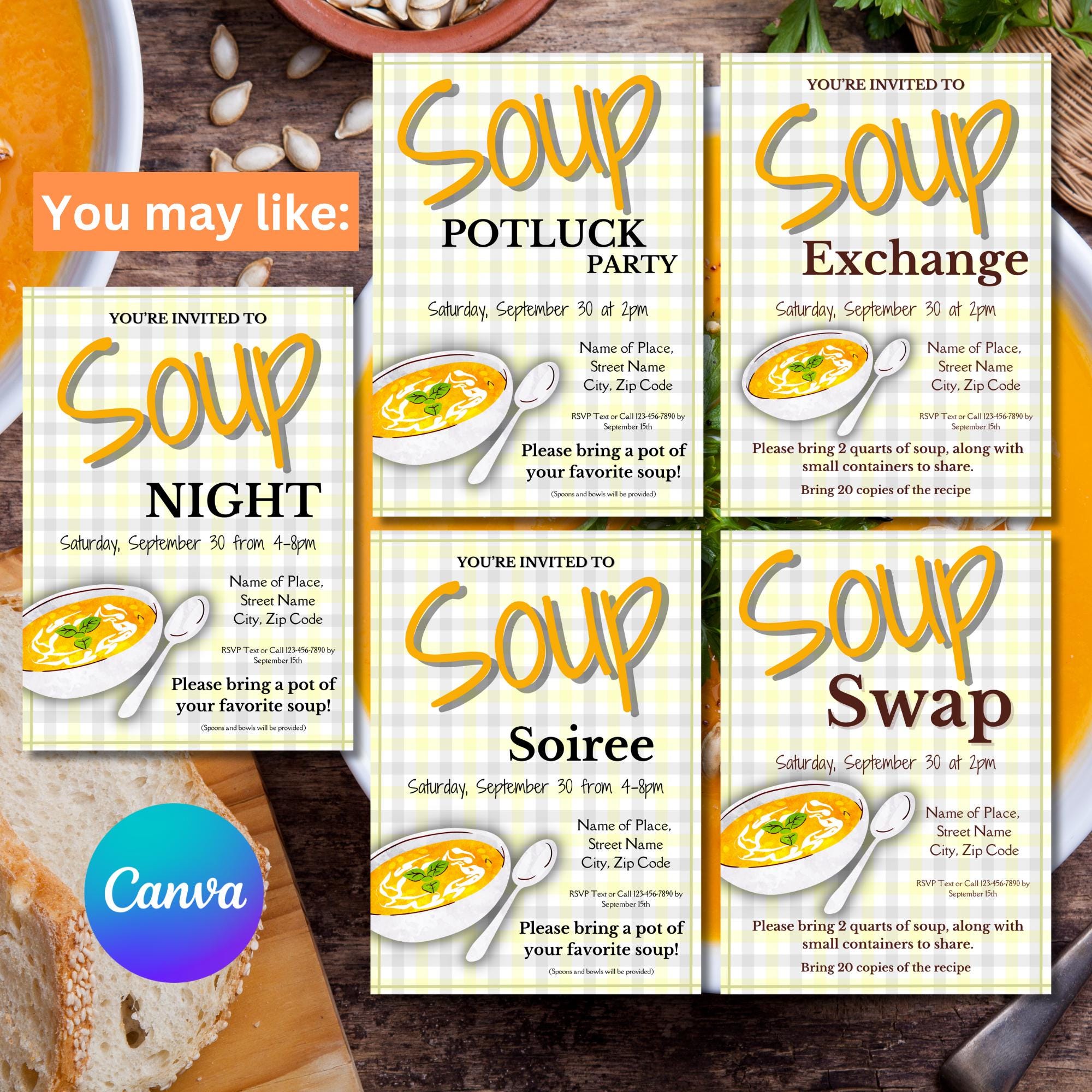 Soup Potluck Party Invite Template | Editable Soup Potluck | Soup ...
