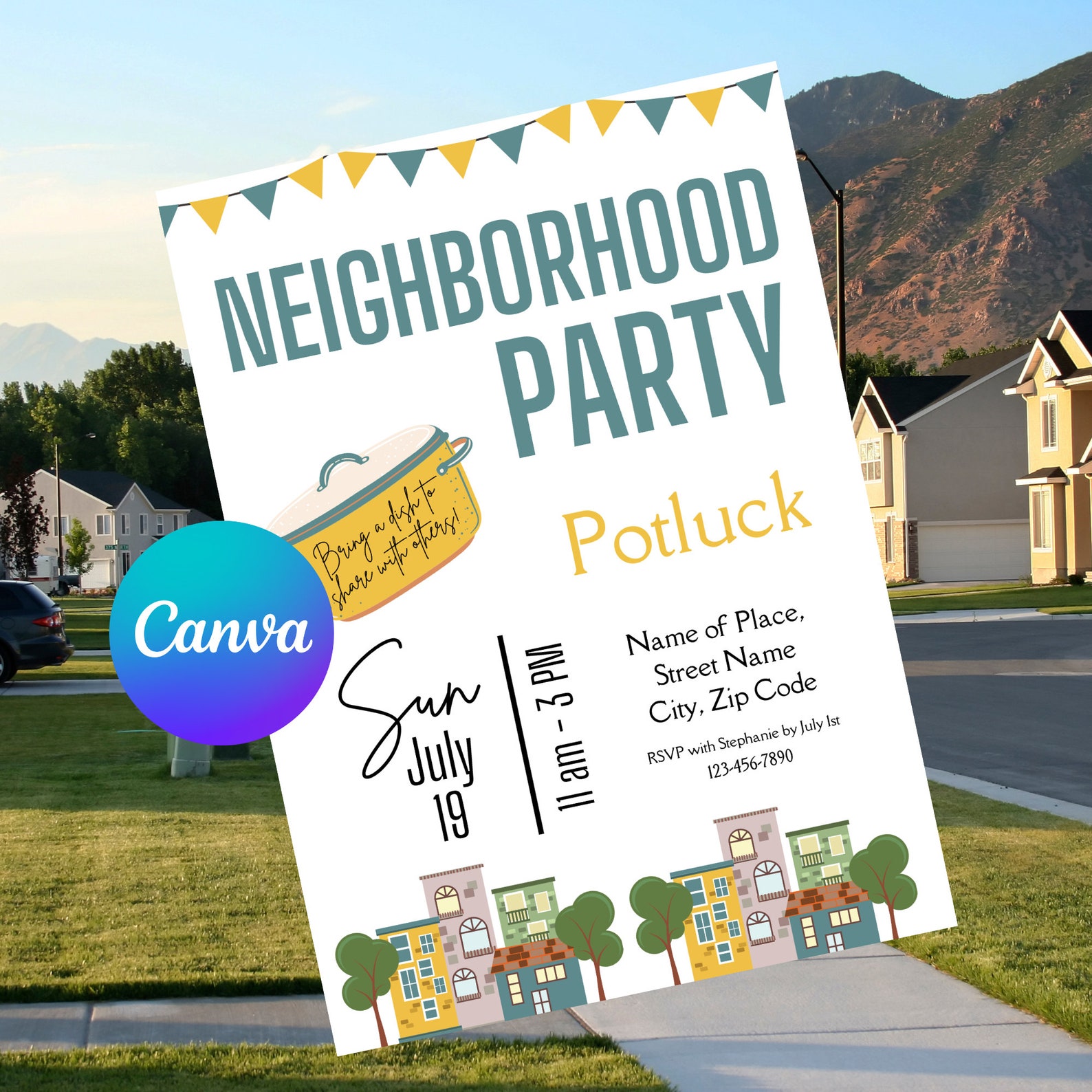 Neighborhood Party Potluck Invitation Template | Neighborhood Party ...