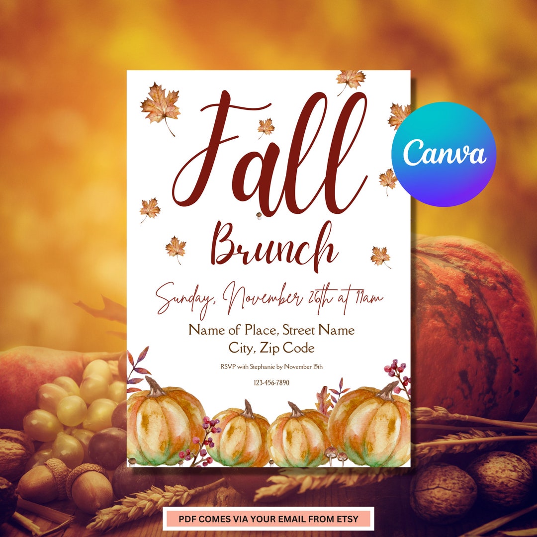 Fall Brunch Invite Template | Editable Brunch Invitation | Autumn ...