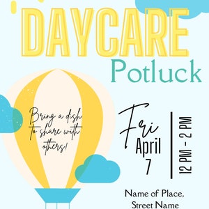 Daycare Potluck Invitation Template | Daycare Party Potluck Invite ...