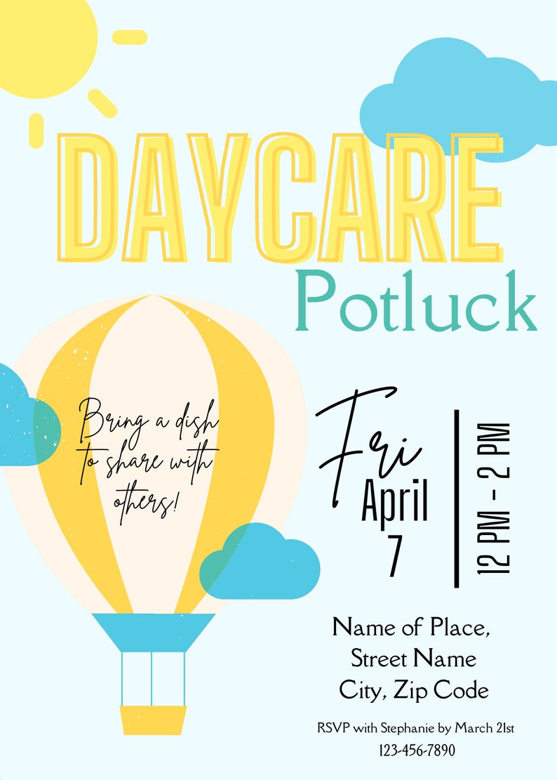 Daycare Potluck Invitation Template | Daycare Party Potluck Invite ...