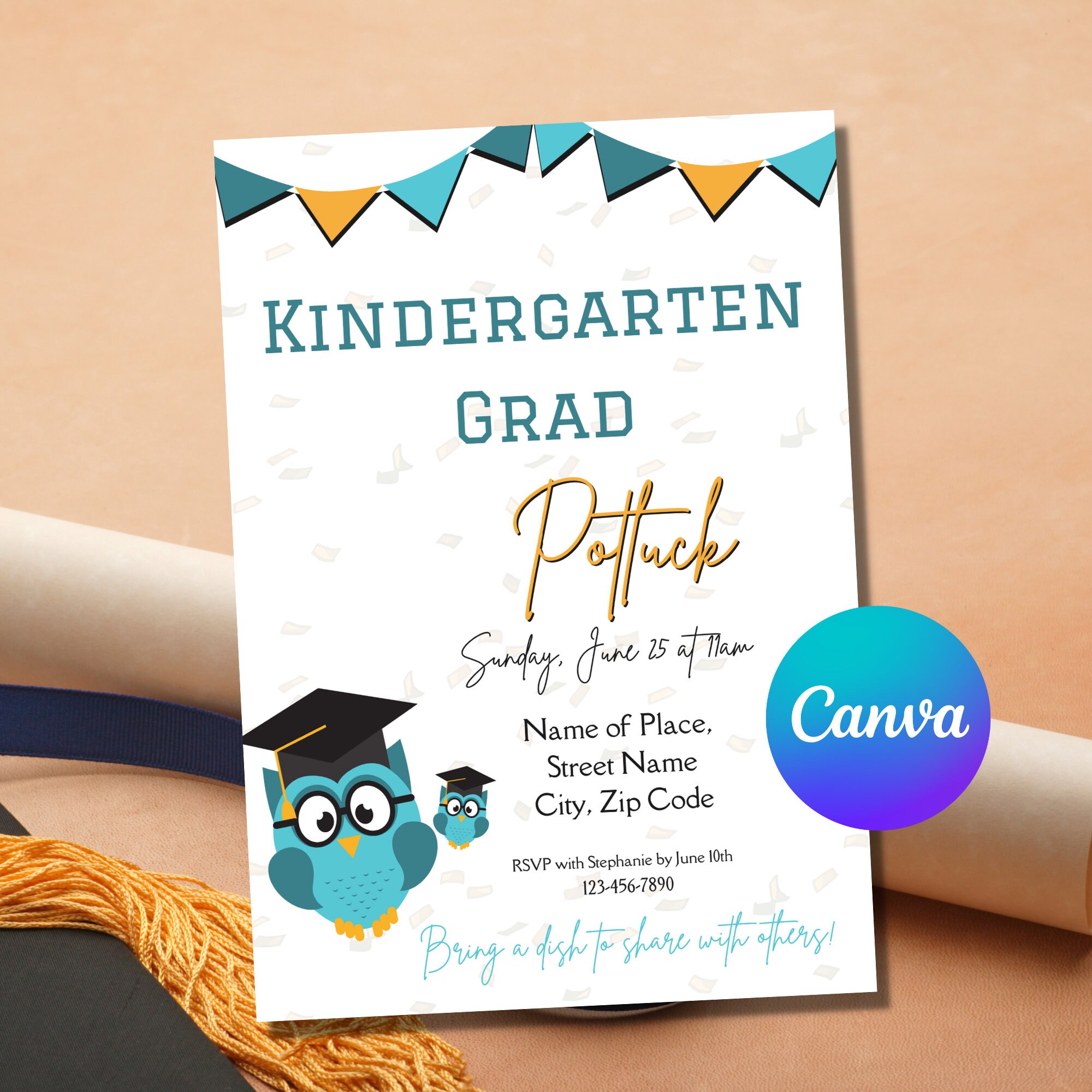 Kindergarten Grad Potluck Invitation Template | Kindergarten Grad Party ...