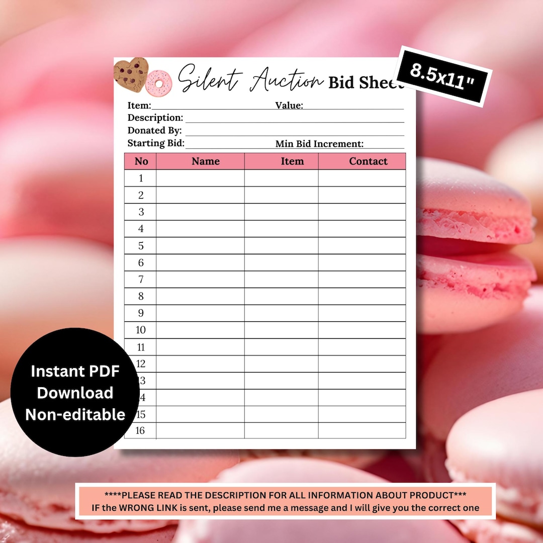 Dessert Silent Auction Bid Sheet | Dessert Bidding | Silent Auction ...