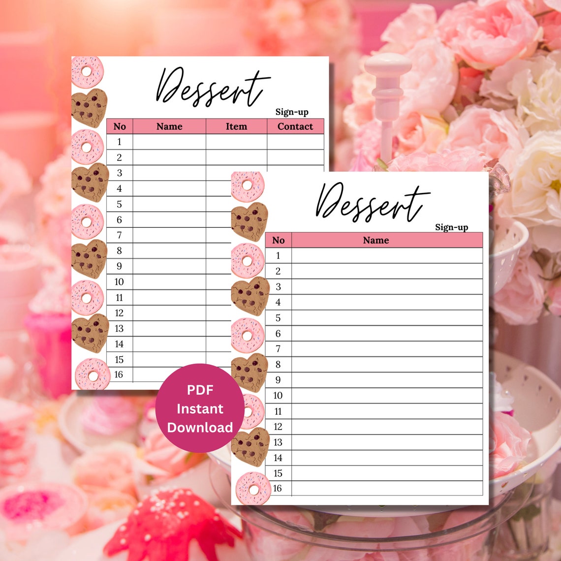 Dessert Sign up Sheet | Dessert Sheet | Printable Dessert Sign up Sheet ...