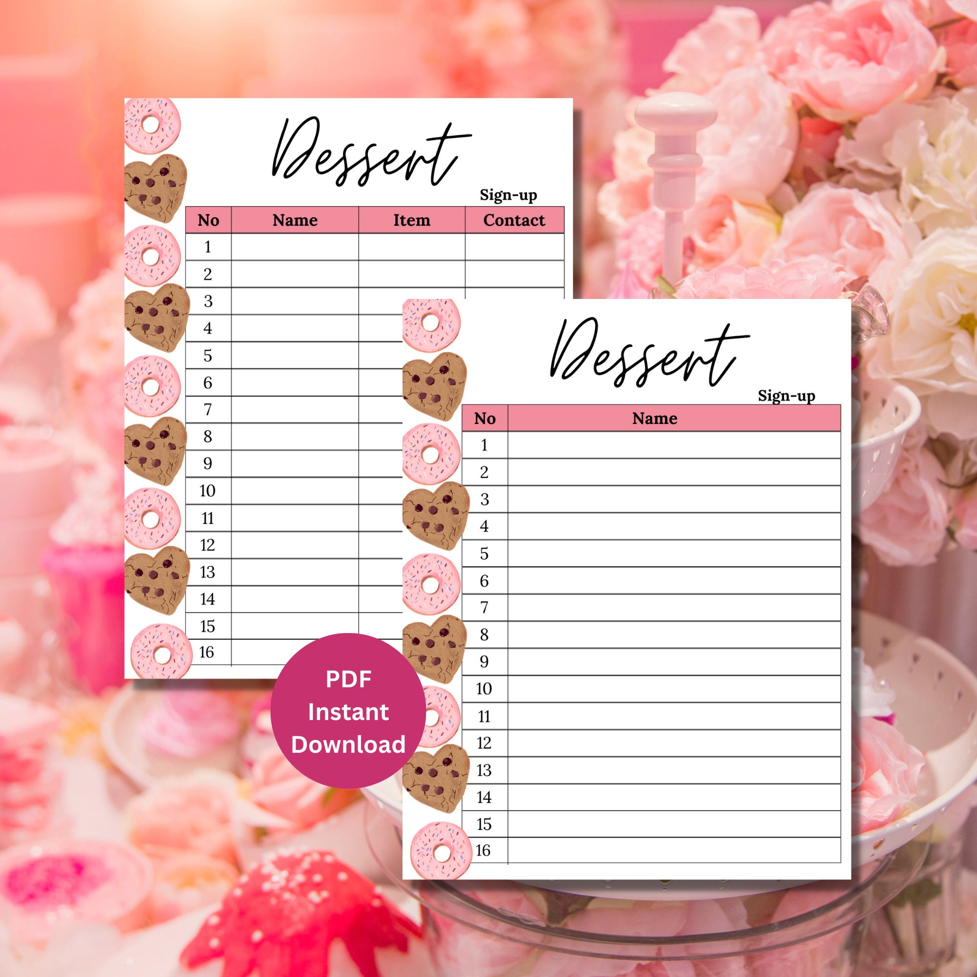 Dessert Sign up Sheet | Dessert Sheet | Printable Dessert Sign up Sheet ...
