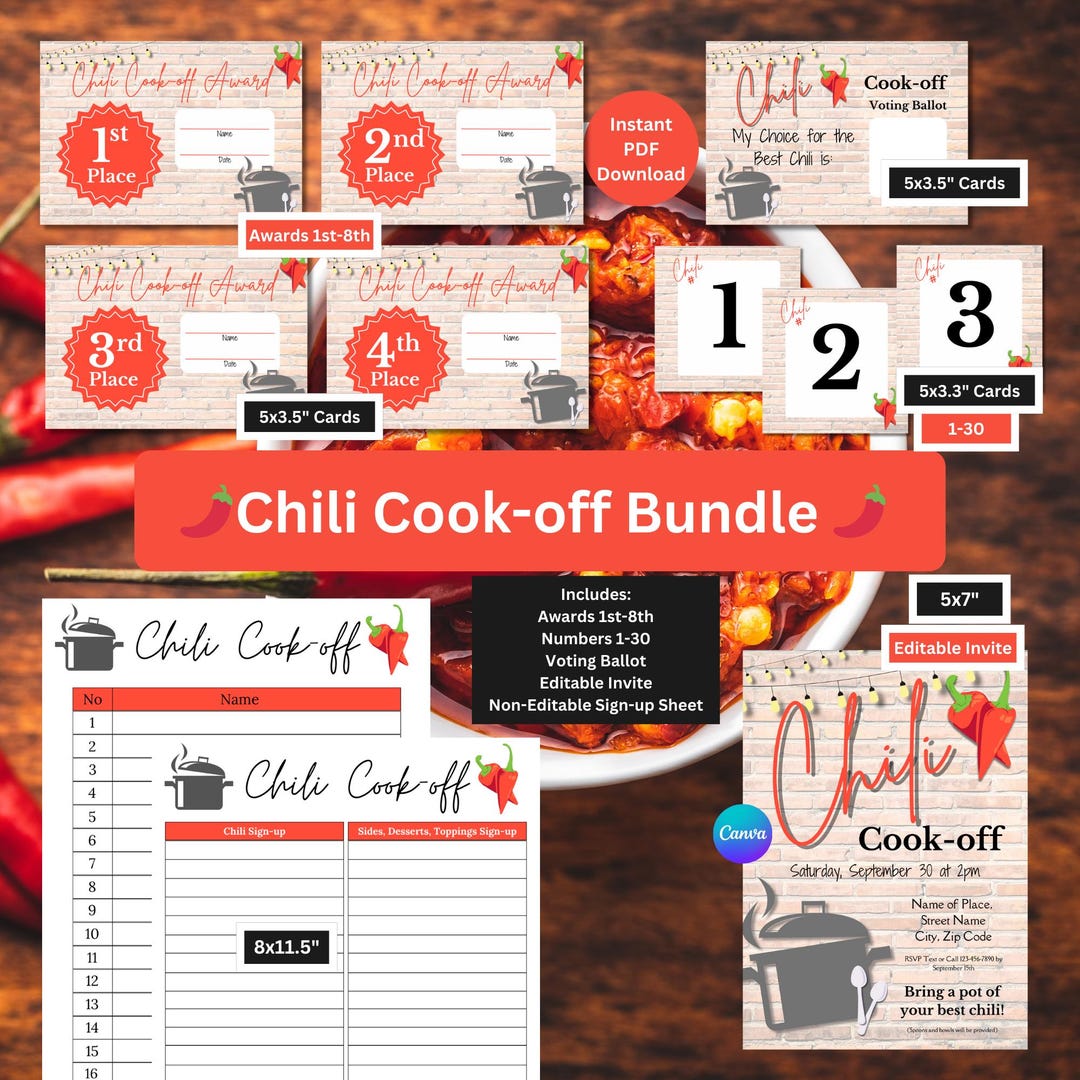 Chili Cookoff Party Bundle | Chili Ballot Card L Chili Sign-up Sheet ...