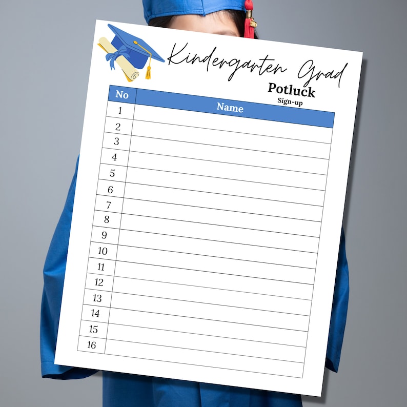 Potluck Sign up Sheet Kindergarten Grad Party Potluck Sign - Etsy