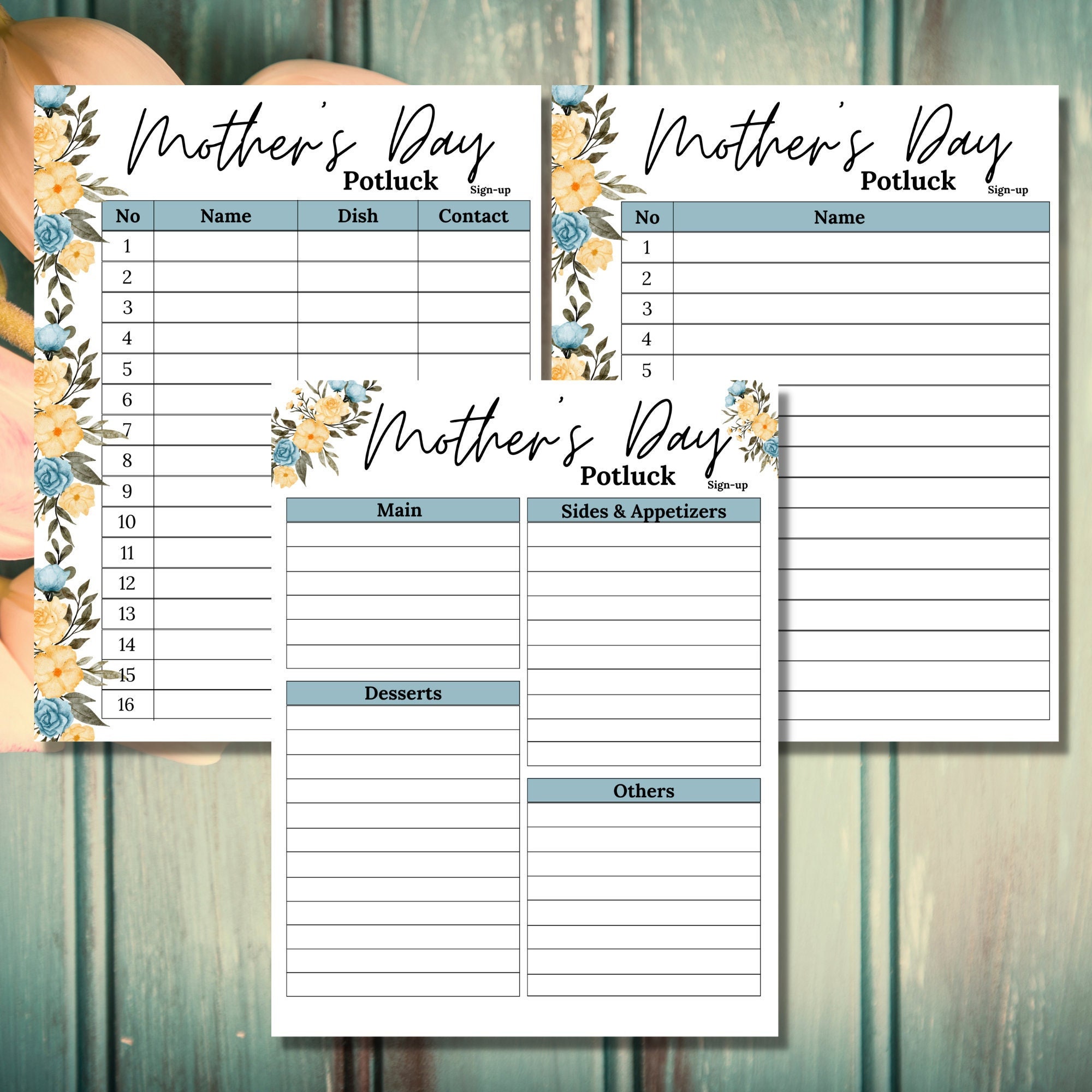 Potluck Sign up Sheet Mother's Day Potluck Sign up Sheet Mother's Day ...