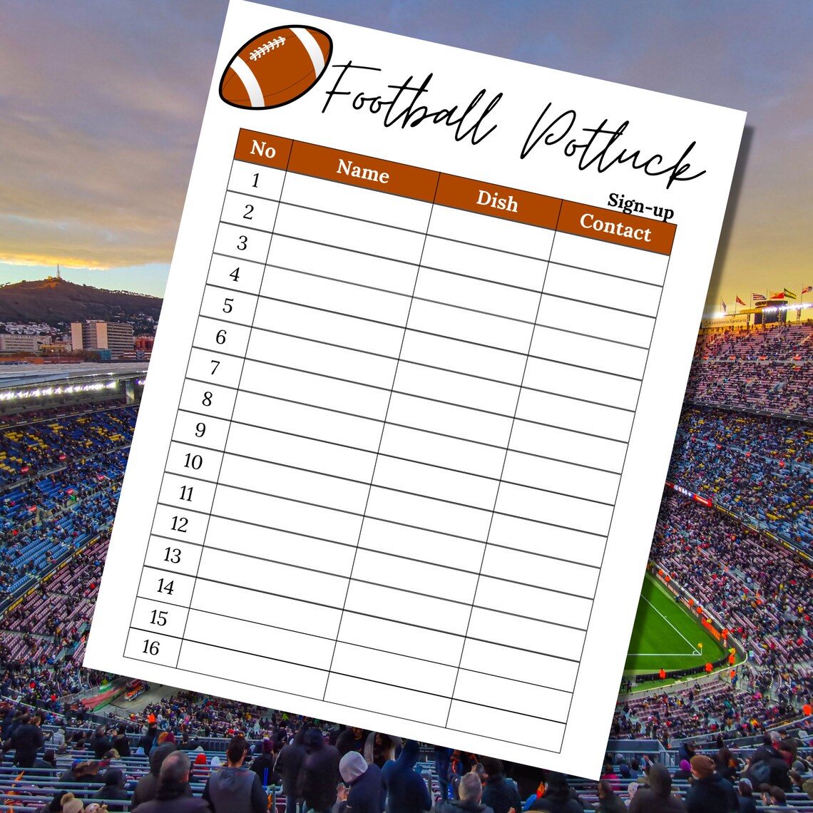 Football Potluck Sign up Sheet Football Potluck Sheet Football Sheet ...