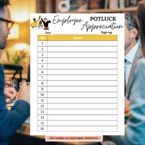 Employee Appreciation Potluck Sign up Sheet | Work Appreciation Potluck ...