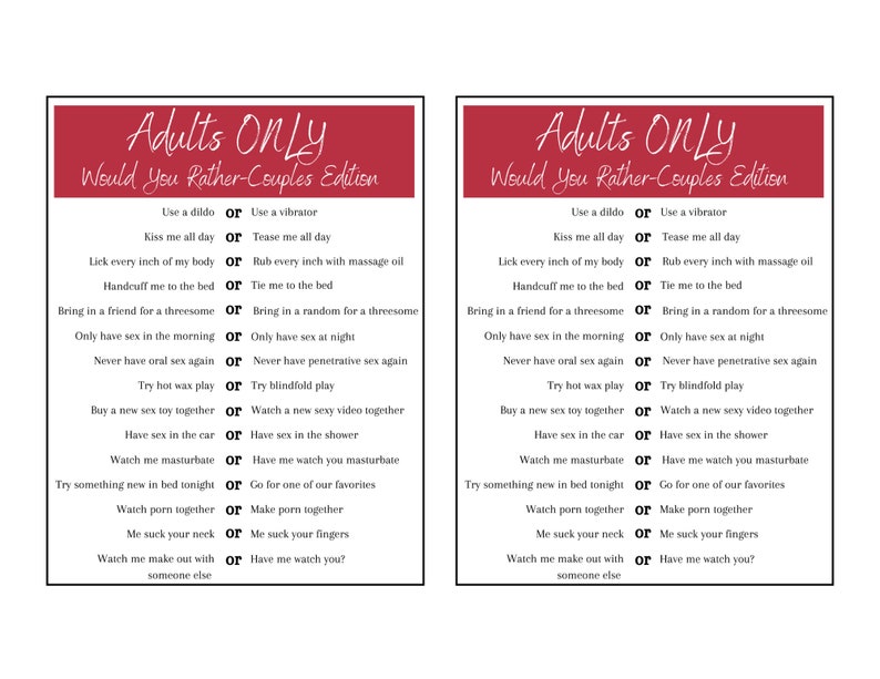 Would You Rather Adult Game Would You Rather Couples Game Naughty Couples Games Naughty Games