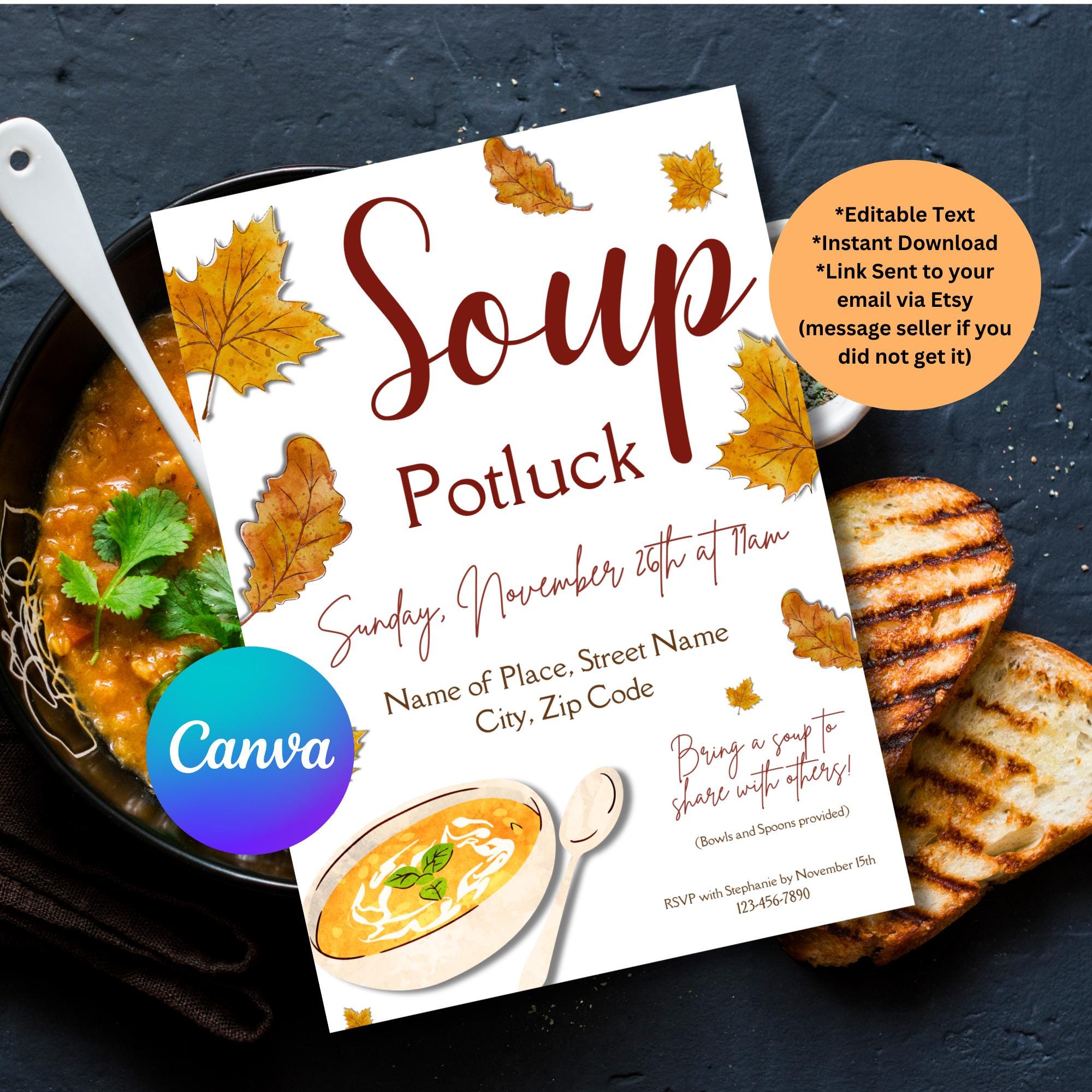 Soup Potluck Party Invite Template | Editable Soup Potluck | Fall Soup ...