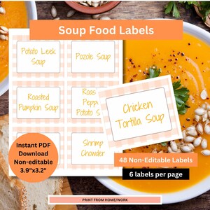 Soup Food Labels With Names Non-editable Printable | Soup Cards | Soup ...