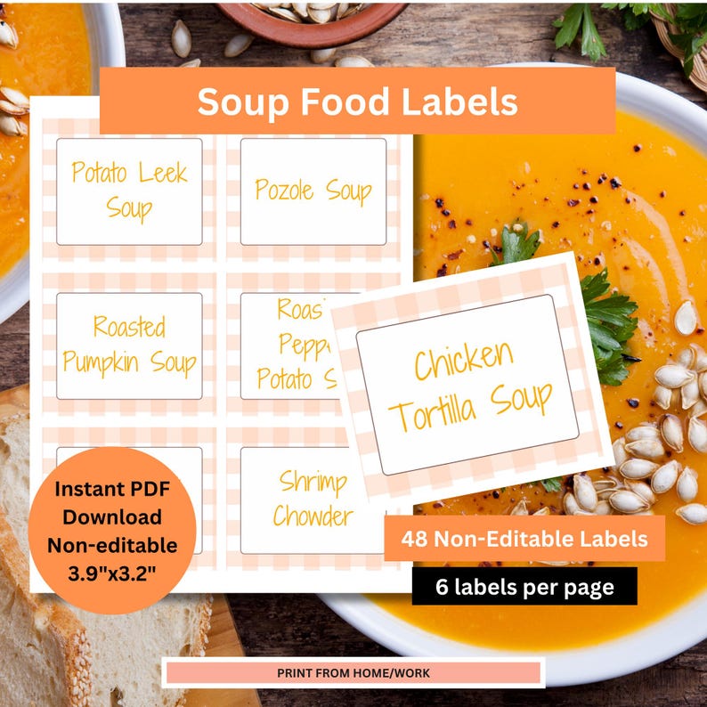 Soup Food Labels With Names Non-editable Printable | Soup Cards | Soup ...
