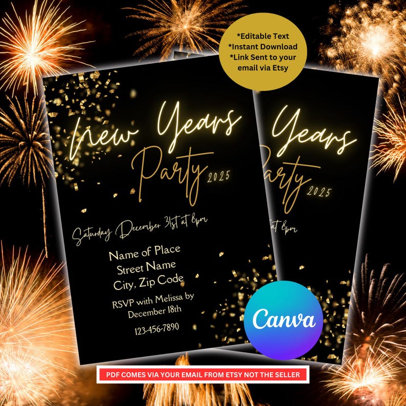 New Years Invitation Template | Happy New Year Invite | NYE Party ...