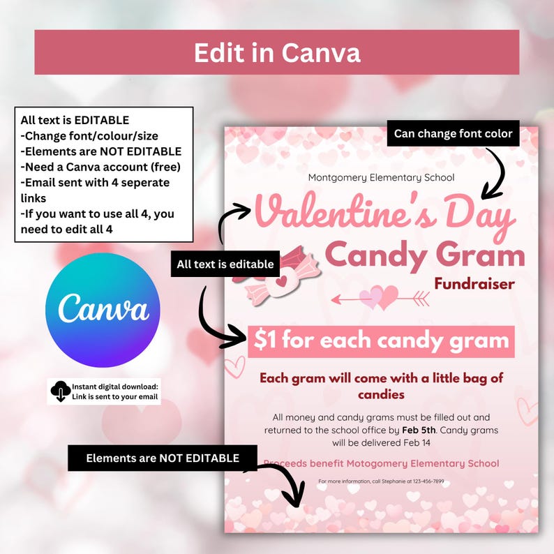 Valentine Candy Gram Fundraiser Flyer & Invite | School Valentine's ...